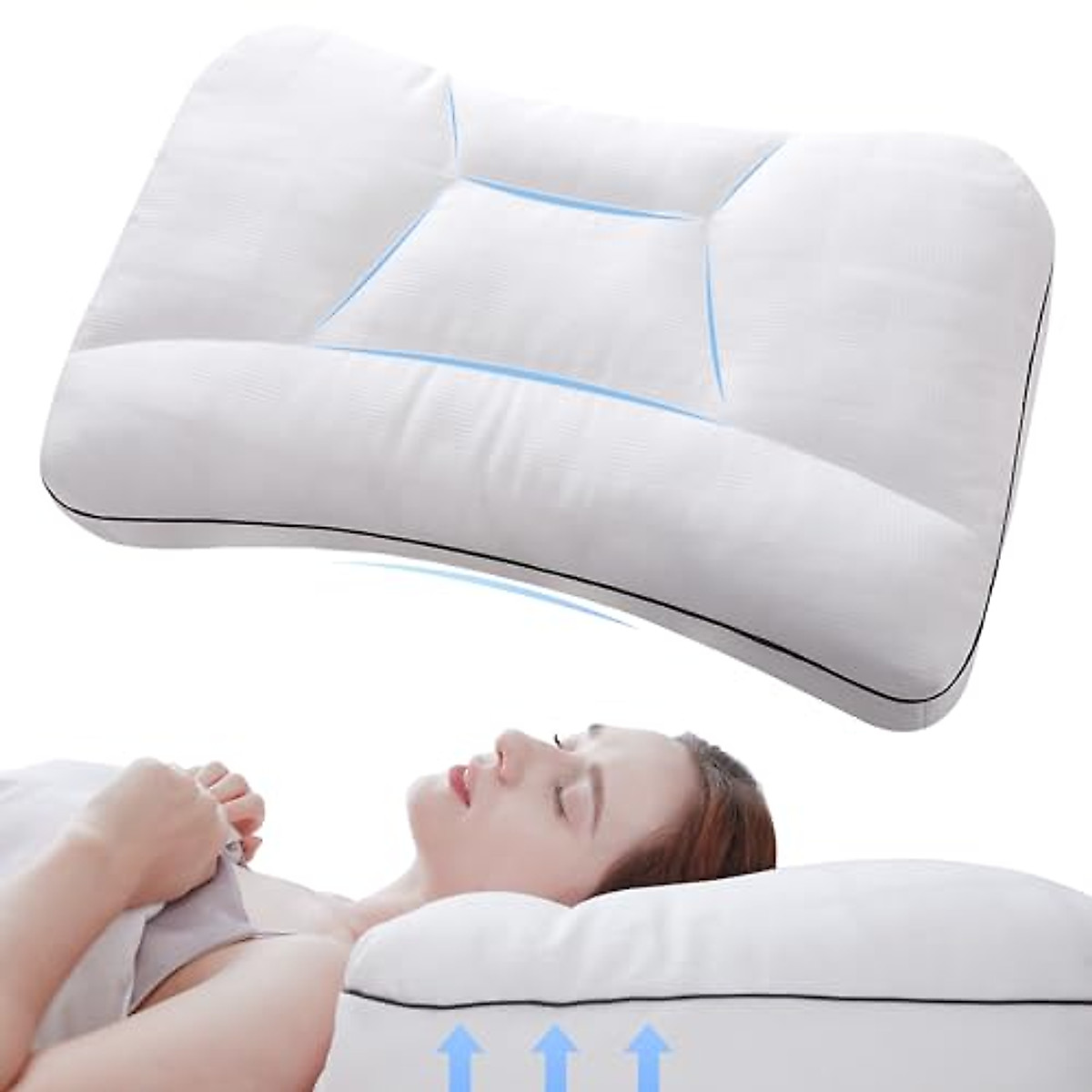 ROSUBA Cervical Pillow for Neck Pain Relief, Ergonomic Contour Orthopedic Support Pillow for Sleeping, Neck Shoulder Pain, Back Side Sleepers, Memory Foam Pillow with Breathable Pillowcase
