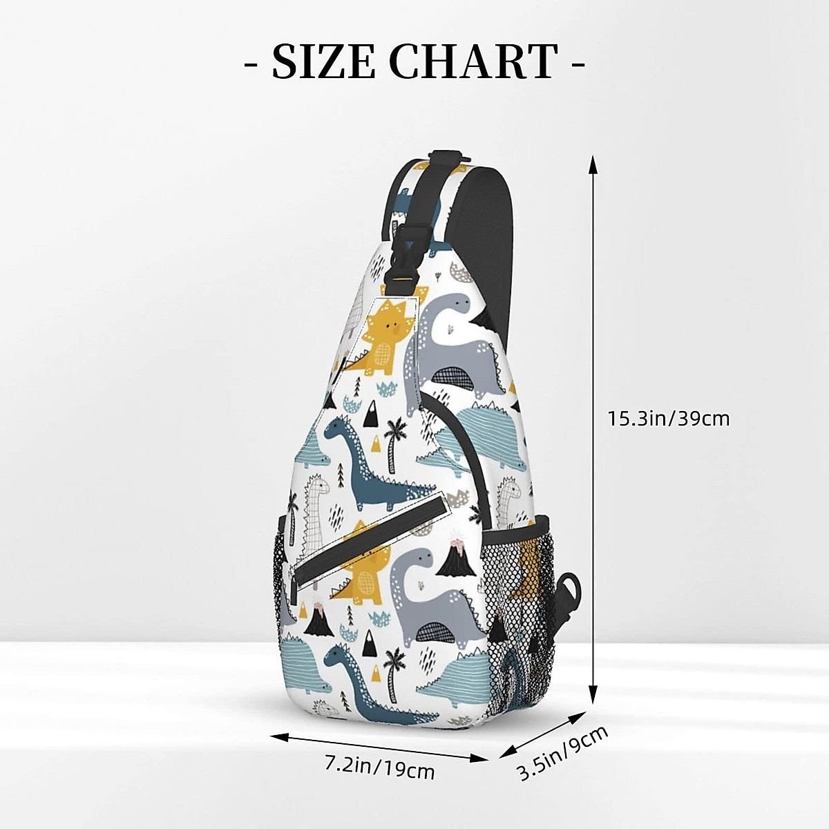 Cute Cartoon Dinosaur Sling Bag Crossbody Backpack Childish Seamless Pattern with Hand Drawn Dinosaurs in Scandinavian Style Travel Hiking Daypack Funny Abstract Chest Shoulder Bag for Women Men
