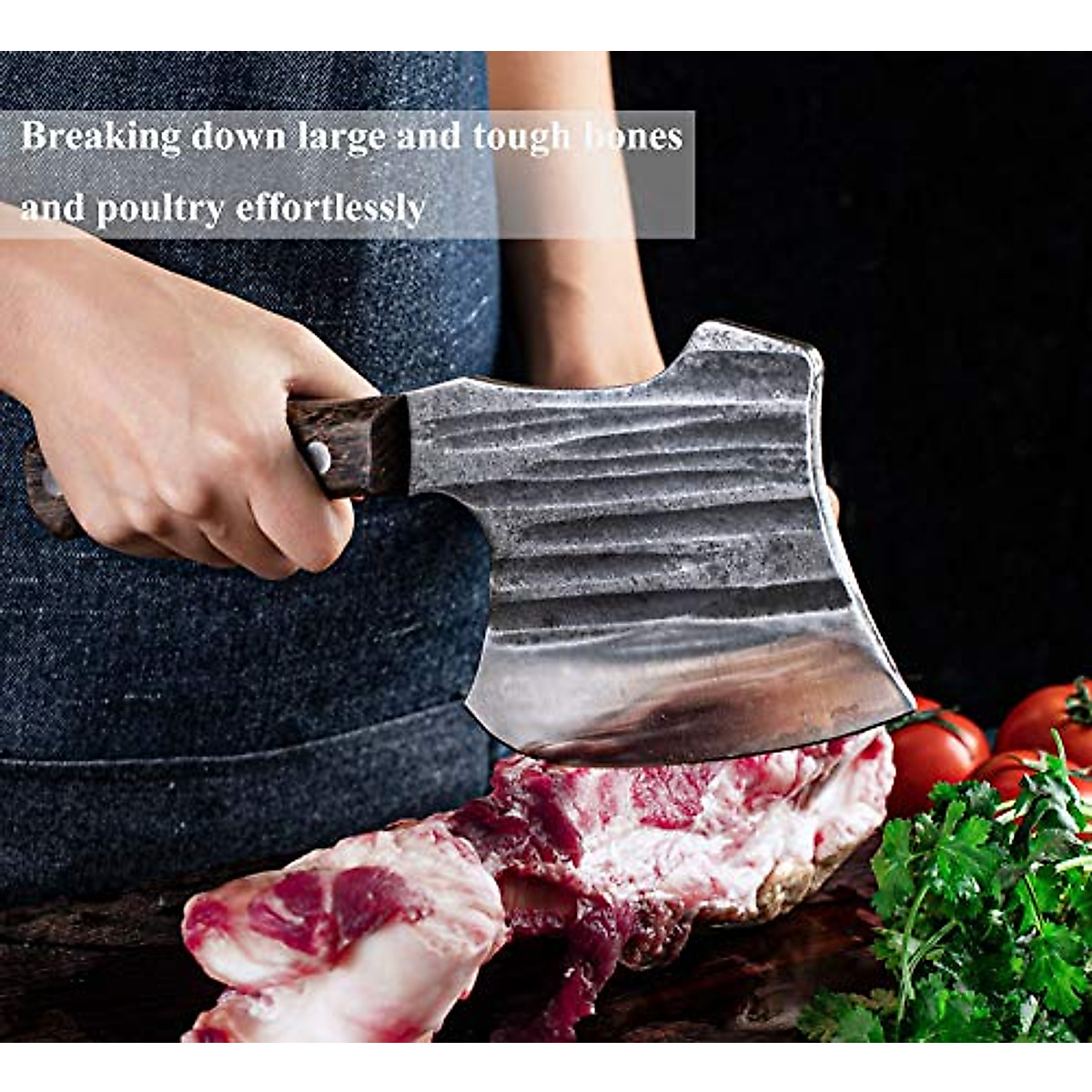 Kitory Frozen Meat Cleaver, Massive Forged Super Heavy Duty Kitchen Axe Knife, Axes Butcher Chopper for big bone and frozen meat -1.68 LB-K2
