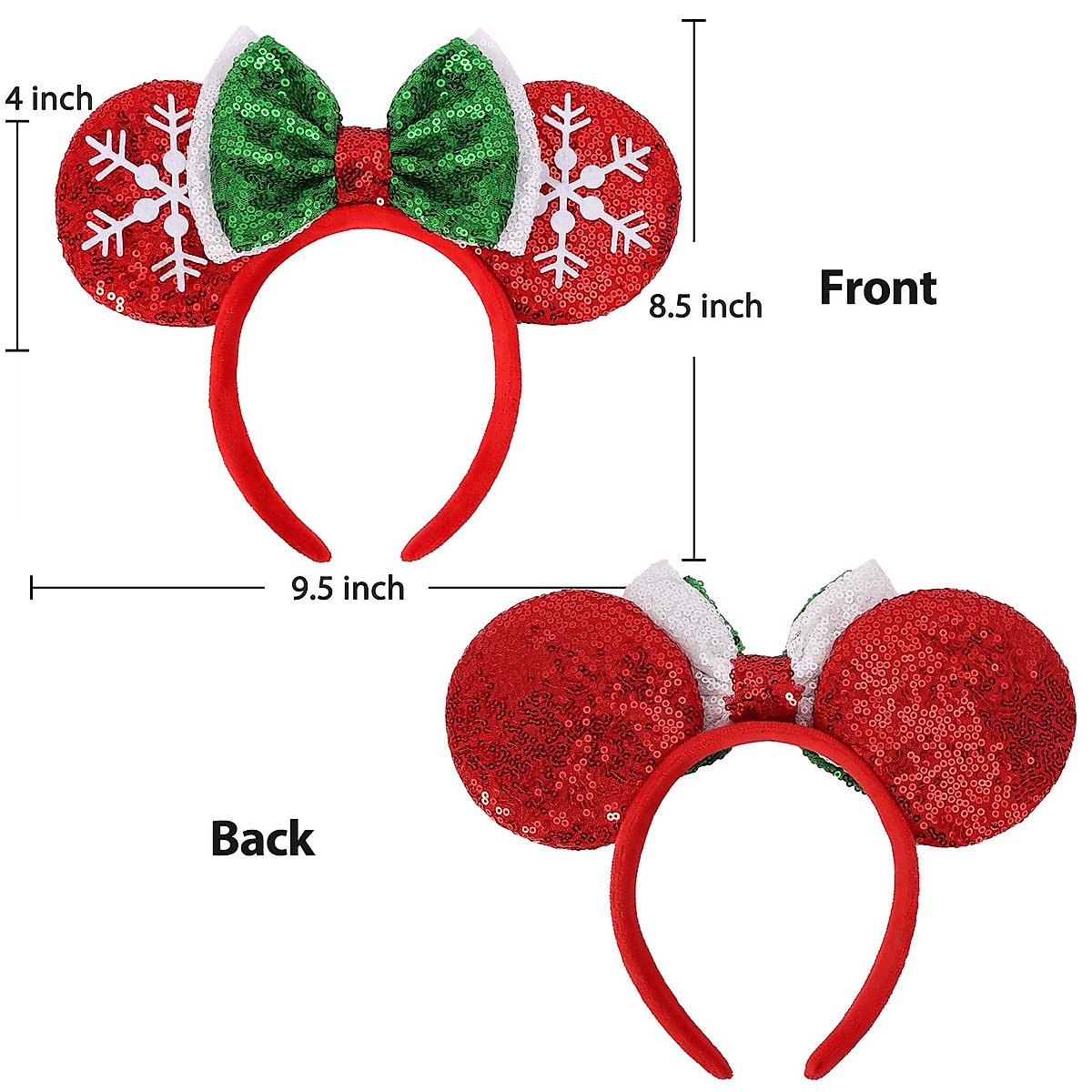 UNSPAZ Glitter Mouse Ears Headband - Christmas Party Accessory for Adults, Kids, and Women