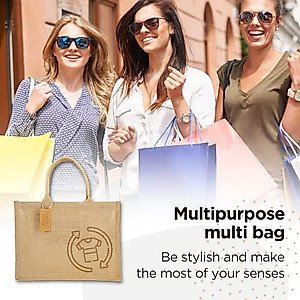 2 Pack Jute Tote Bags - X-Large Reusable Jute Tote Bag with Handles and Top Zipper Closure - Water Resistant Blank Tote Bags for Bridesmaid Wedding Gift, Grocery, Shopping, Beach, and DIY Crafts