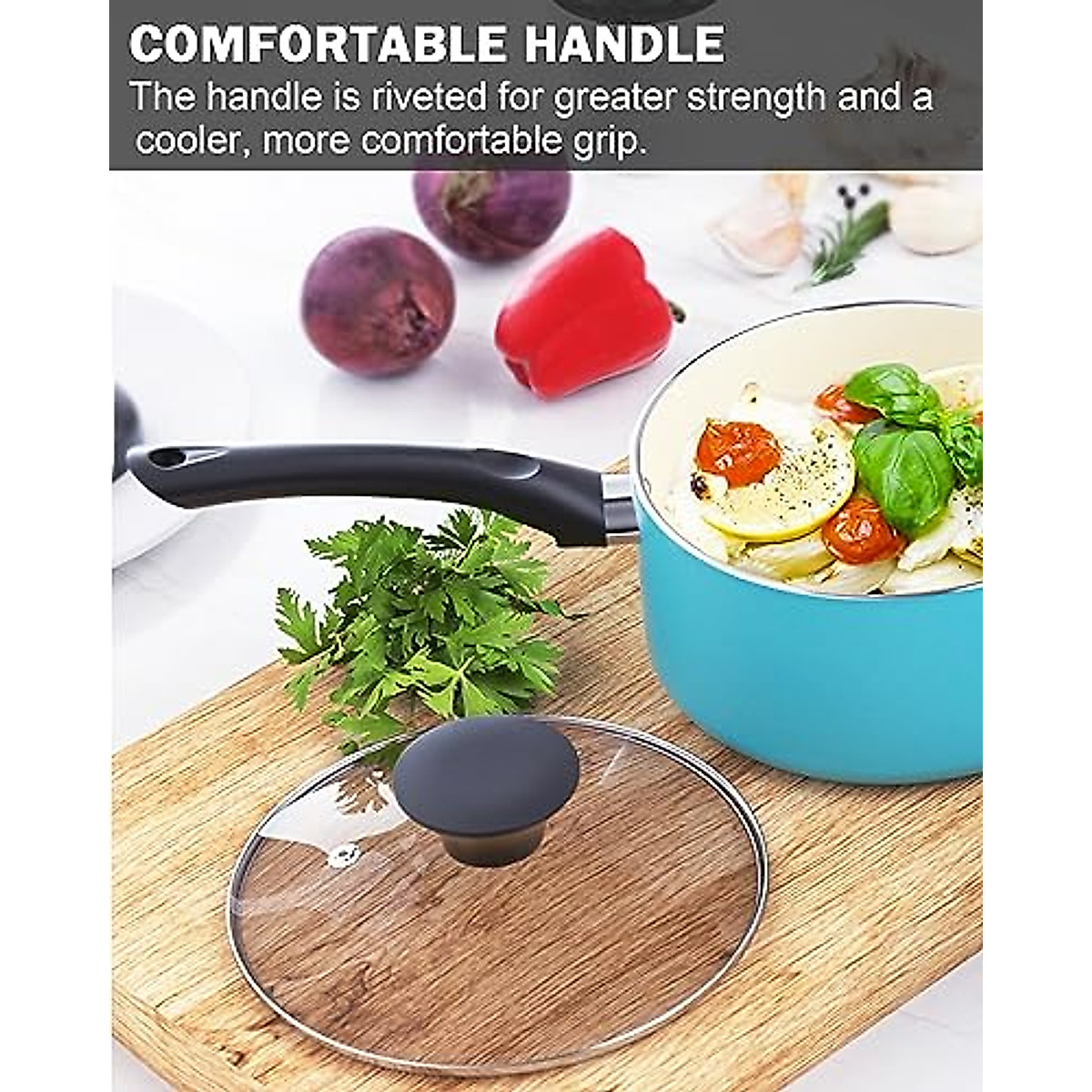 Cook N Home 10-Piece Ceramic Nonstick Cookware Set - Pots, Pans, Dutch Oven, Saucepans, Frying Pans and Lids - Turquoise