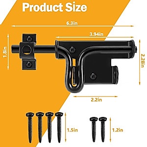 Door Lock Bolt Gate Latch - Heavy Duty Fence Slide Latches Outdoor Doors Latches Hardware Vinyl Gates Locks Black Barrel Bolt Locking Sliding Bolt Latch Padlock Hole for Wooden Fence Yard Shed Barn