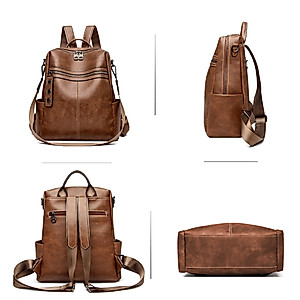 Maxoner Backpack Purse for Women Fashion Genuine Leather Convertible Shoulder Handbag Travel Bag Satchel Rucksack Ladies Bag (Faux Leather Dark Brown)