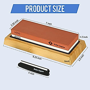 Kota Japan 1000-grit Coarse Side and 6000-grit Polishing Side Knife Sharpening Whetstone with Bamboo Base and Blade Guide