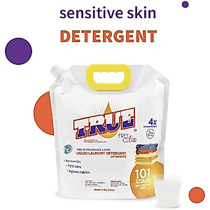 True Detergent - Free & Clear Laundry Detergent - Clear Liquid Laundry Detergent Free of Fragrances & Dyes - 101 Fluid Ounces (101 Loads) - 4X Concentrated