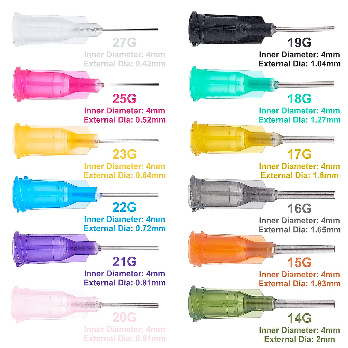 BENECREAT 144PCS 0.5 Inch 12 Different Gauge Blunt Tip Syringe Needles Dispensing Needle with Lure Lock for Refilling Liquid Inks and Syringes, Christmas Crafts Supplies