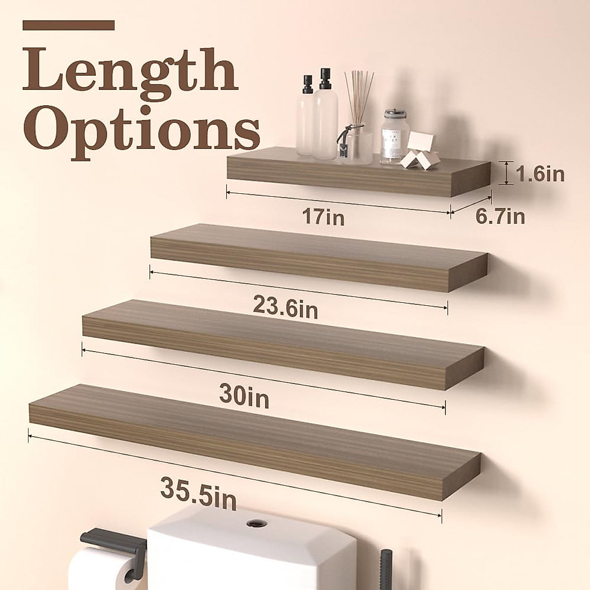 Floating Shelves for Wall, Natural Wood Shelf, Rustic Home Decor for Bathroom Kitchen Bedroom, 30 inch Hanging Mounted Invisible Bracket, Walnut Set of 2