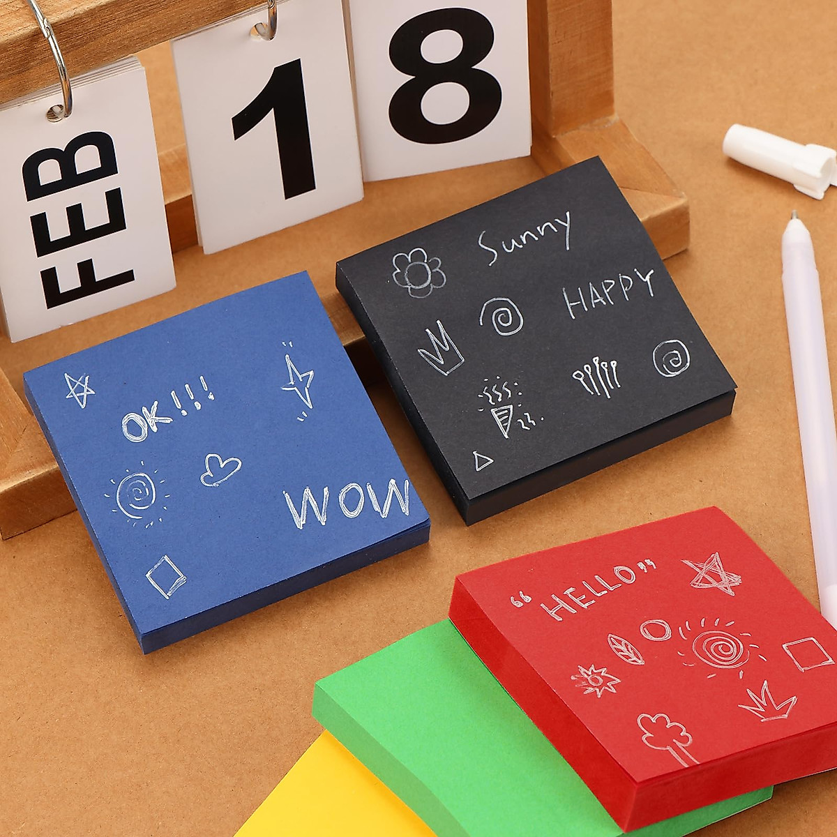 EOOUT Sticky Notes, 3x3 Inches, 6 Pads, Dark Color, Self-Stick Post for School Supplies, Strong Adhesive, Dark Color Sticky Pad with 1 Metallic Pen, 720 Sheets