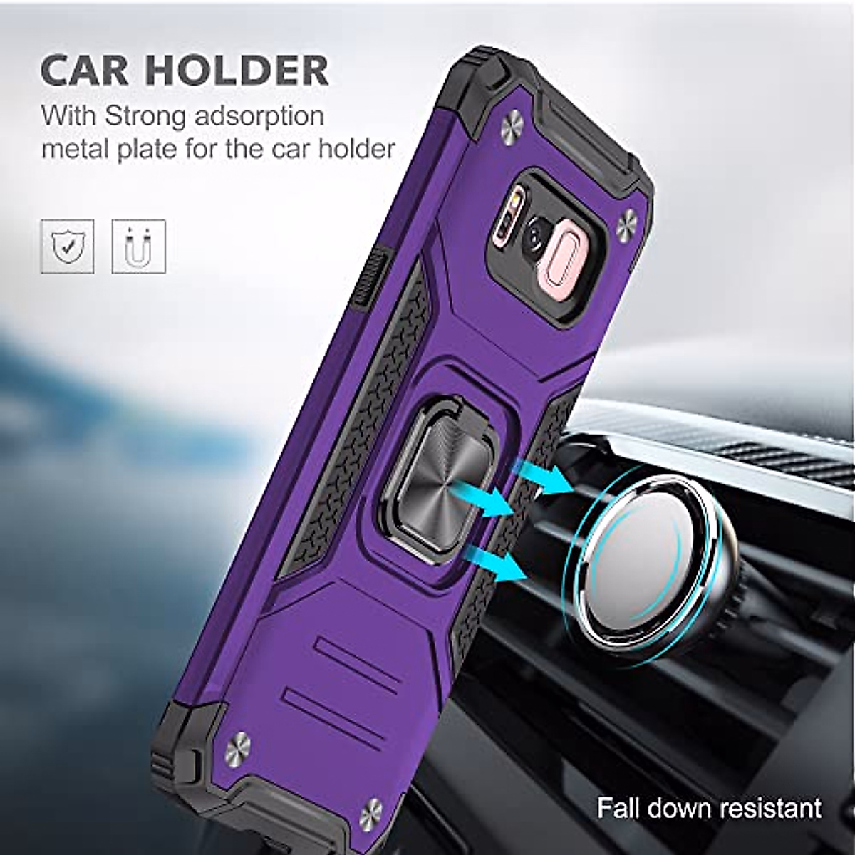 AYMECL for Samsung Galaxy S8 Case, Galaxy s8 Phone case with Self Healing Flexible TPU Screen Protector [2 Pack], Military Grade Double Shockproof with Kickstand Case for Samsung S8-Purple