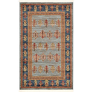 Unique Loom Fars Collection Modern Medallion Tribal Design with Natural Hues Area Rug, 3 ft 3 in x 5 ft 3 in, Light Blue/Navy Blue