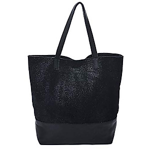 Carla Mancini 'Keira' Designer Tote Bag in Black and Metallic Black Italian Nappa Leather Made in America