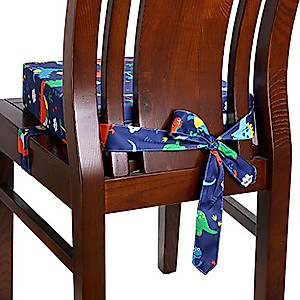 Sumnacon Chair Increasing Cushion - Baby Toddler Kids Infant Portable Dismountable Highchair Booster Cushion Washable Thick Chair Seat Cloth Straps,Dinosaur Blue
