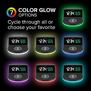 La Crosse Technology 617-148V2 Qi-Certified Wireless Charging Alarm Clock with Glowing Light Base