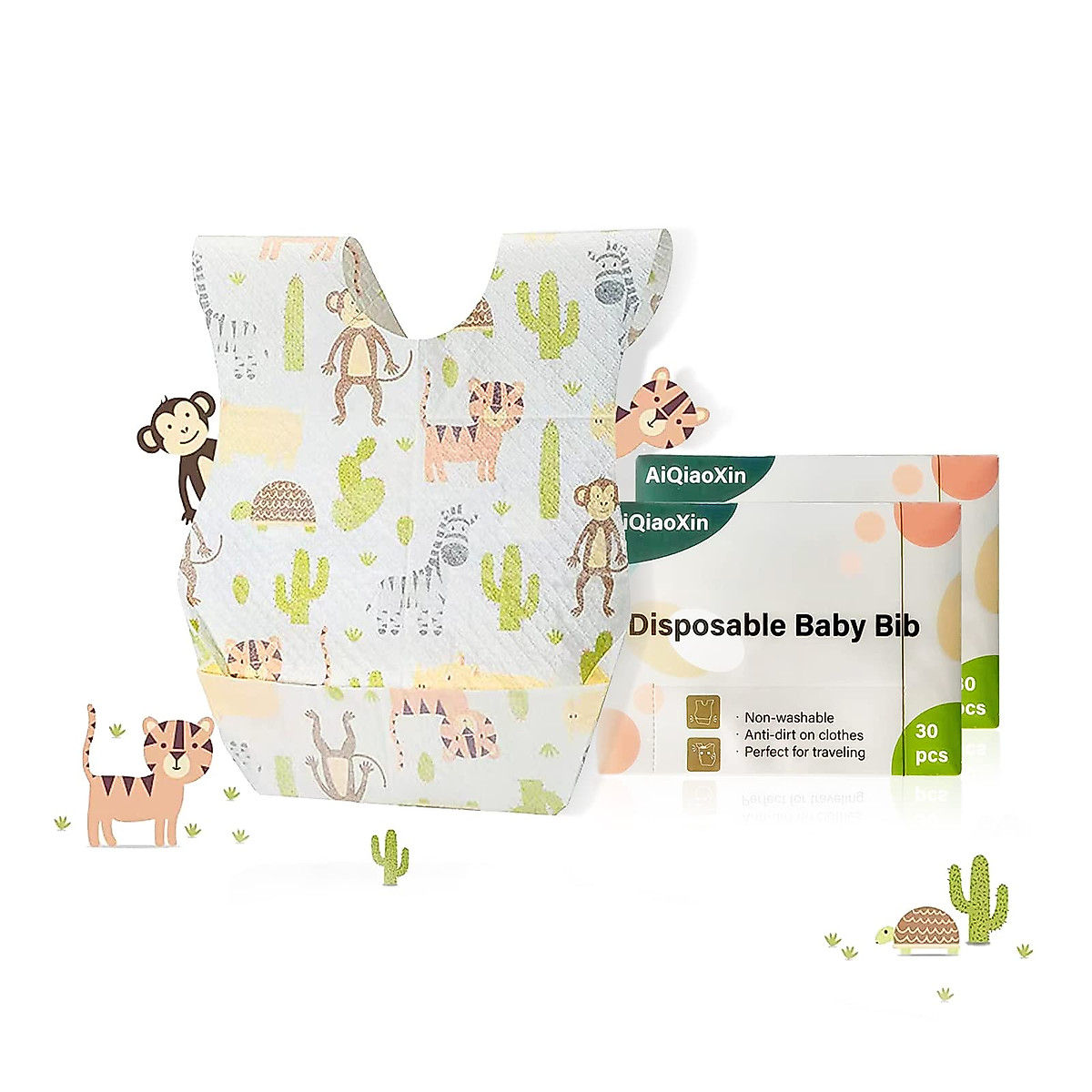 AiQiaoXin® 30PCS Baby Disposable Bibs-Individually Packaged,Soft, Leak Proof and Convenient, Suitable for Infants, Feeding, Traveling