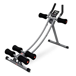 Sunny Health & Fitness Adjustable Waist Trainer Ab Roller with Elbow Support, Foldable Core Glider with Smooth Glide Wheels for Home Fitness, Crunches, and Glute Strengthening - SF-A022005