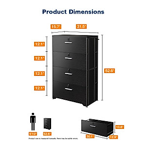 AODK File Cabinet Filing Cabinet for Home Office, Large File Cabinets with Lock, Office Storage Cabinet 4 Drawer for Legal/Letter/A4 File, Black