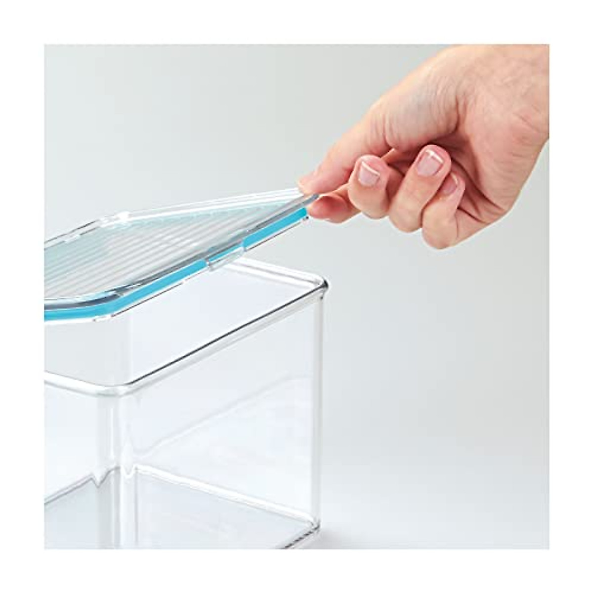 mDesign Airtight Stackable Kitchen Pantry Cabinet Food Storage Container - Attached Hinged Lid - Compact Bin for Pantry, Refrigerator, Freezer - BPA Free, Food Safe - Holds 2 Quarts - Clear