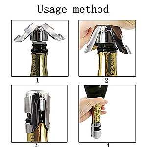 Champagne Sealer Stopper, BGMAX 3 Pack Stainless Steel Sparkling Wine Bottle Plug Sealer Set with a Longer Sealing Plug, Gifts Accessories for Champagne
