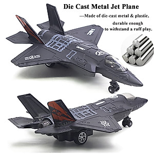 OTONOPI Fighter Jet Military Plane Model F-35 Aircraft Army Air Force Diecast Metal Pull Back Bomber Attack Plane with Lights and Sounds for Kids or Commemorate Collection