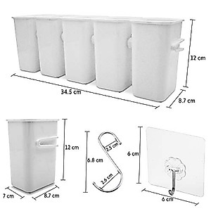 bystie Hanging Refrigerator Organizer, Desk Organization,Kitchen Storage & Bathroom Organizer, Makeup Organizer,Combinable 5 Pieces with Drain System, Stainless&Adhesive Hooks Included, BPA-free,White