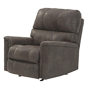 Signature Design by Ashley Navi Traditional Faux Leather Manual Rocker Recliner, Gray