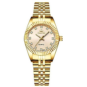 MASTOP Couple Watches Swiss Brand Golden Watch Men Women Stainless Steel Waterproof Quartz Watch (Gold)