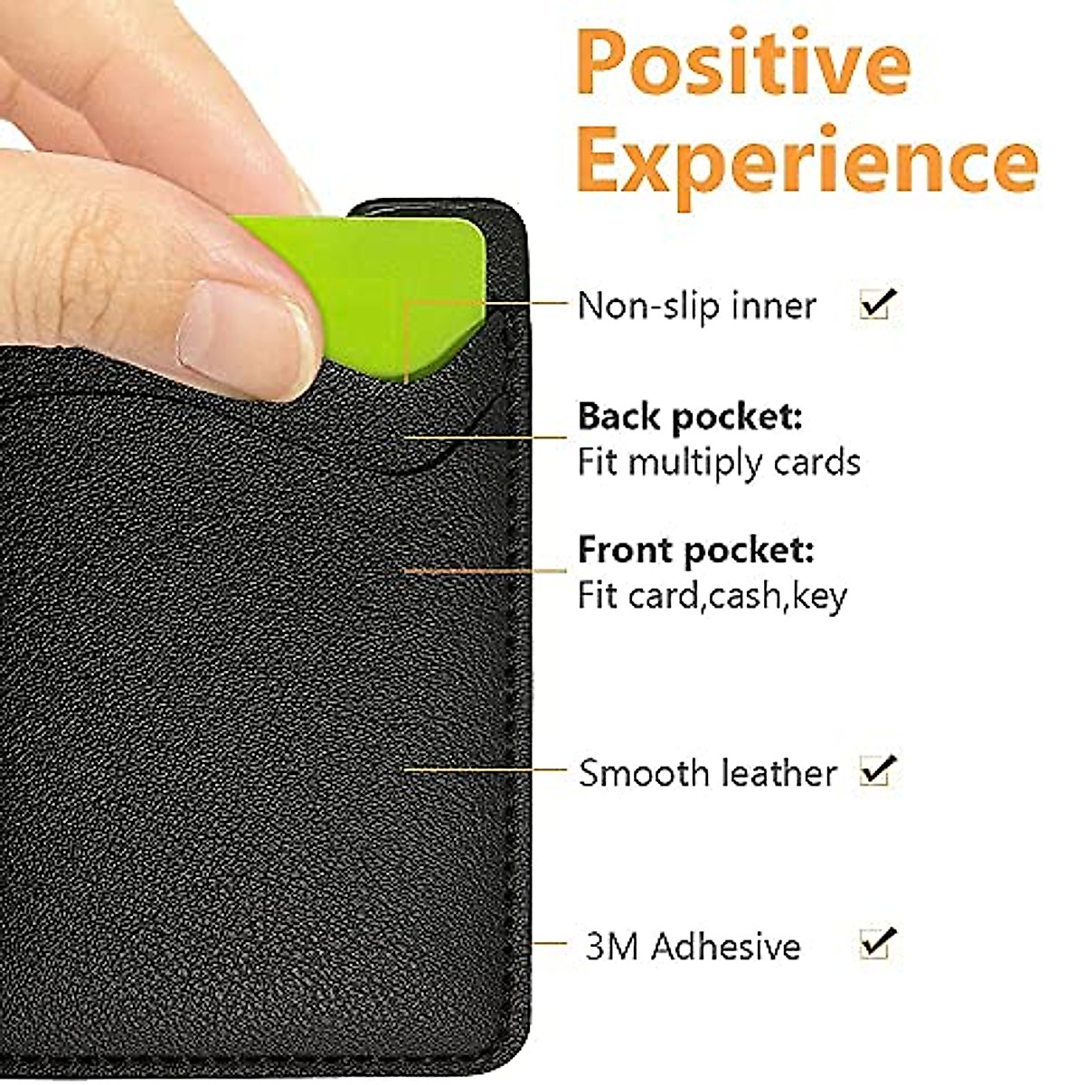 Phone Card Holder, Leather Phone Wallet Stick On, Stretchy Card Holder for Back of Phone Credit Card Holder for Phone Case Compatible with Most of Cell Phone (iPhone, Samsung) - 2Pack Black