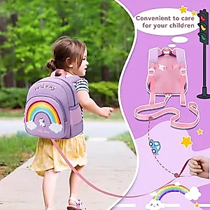 MUSEVOS Rainbow Toddler Backpack for Kids 1-3 Years Old, Mini Toddler Backpack Boys 2-3 Year Old Girls, Small Neoprene Preschool Backpack for Kids with Anti-lost Safety Leash for Daycare Outdoor