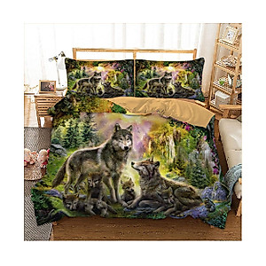 3pcs 3D Bedding Set Animal Full Queen Duvet Cover Set Bed Sheet Wolf Printed Twin King Quilt Cover Bed Linens with Pillowcases (US Twin)