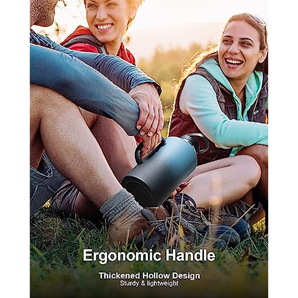 Trebo 64 oz Water Bottle Insulated with Handle, Half Gallon Stainless Steel Metal Large Jug,Travel Flask with Straw Spout Lid,Mug Tumbler Cup with Carry Pouch,Keep Cold Hot, Indigo Black