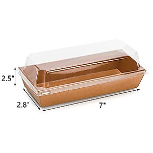 Dicunoy 100 Pack Paper Sandwich Boxes with Clear Lids, Disposable Swiss Roll Cake Containers, Rectangle To Go Boxes for Sushi, Waffle, Cookie, Fruits, Pastry, Desserts, Food Truck Business