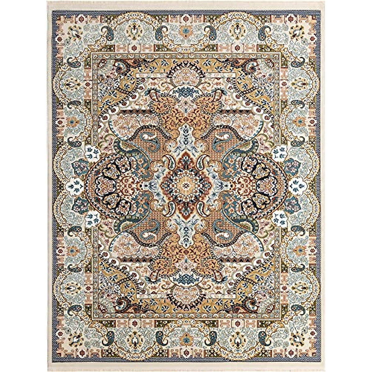 Unique Loom Narenj Collection Classic Traditional Medallion Textured Design Area Rug, 8 x 10 ft, Ivory/Tan