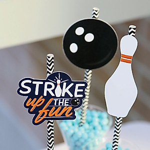 Big Dot of Happiness Strike Up the Fun - Bowling - Paper Straw Decor - Birthday Party or Baby Shower Striped Decorative Straws - Set of 24
