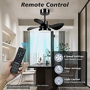 Black Ceiling Fans with Lights and Remote, 25 Inch Indoor Outdoor Dimmable Ceiling Fans with Light, 3 Blades Modern Ceiling Fan Light with DC Motor for Bedroom, Living Room, Kitchen, Office