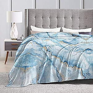 Perinsto White Blue Marble Throw Blanket Ultra Soft Warm All Season Decorative Fleece Blankets for Bed Chair Car Sofa Couch Bedroom 50"X40"