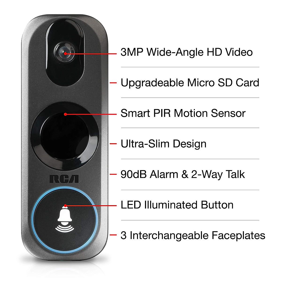 Doorbell Video Ring Security Camera by RCA New and Improved - with Mobile Doorbell Ring, 3MP HD Video, Live Stream, No Recording Storage Fees, Night Vision and Motion Detection