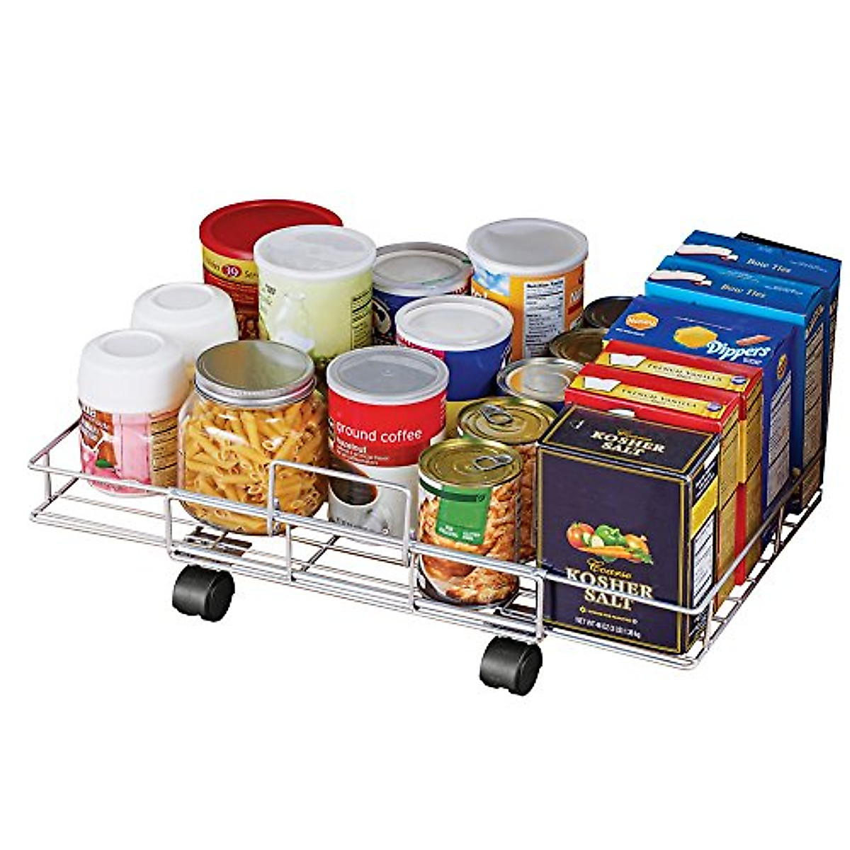 Collections Etc Flat Rolling Floor Shelf Metal Storage Cart - Expandable to 24" W - Slim Cart Holds Up to 22 Lbs. on 4 Caster Style Wheels, Fits Under Beds, Desks or Shelving
