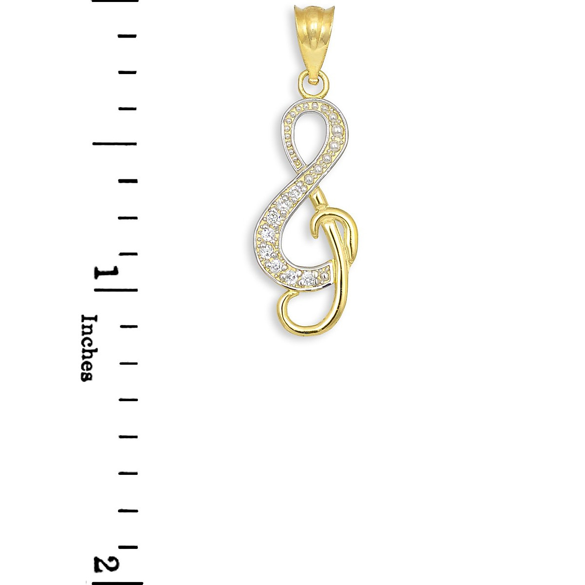 Sideways Crosses 10k Yellow Gold Diamond Treble Clef Charm Music Note Pendant Necklace, 18"