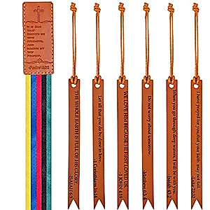 Lunpliran Bible Bookmark Christian Leather Bookmark with Inspirational Verse Christmas Christian Gifts Church Gifts for Men Women, 7 Pieces