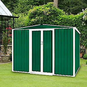 Incbruce 8x6 Ft Outdoor Storage Shed Double Sloping Roof Garden Shed, Galvanized Metal Storage Shed with Sliding Door, Metal Shed Kit with Double Doorknobs and Air Vents (Green)