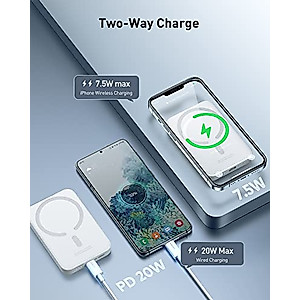 Baseus Magnetic Power Bank Battery Pack 6000mAh Wireless Portable Charger PD 20W with USB-C Cable, for MagSafe, for iPhone 14/13/12 Series, White
