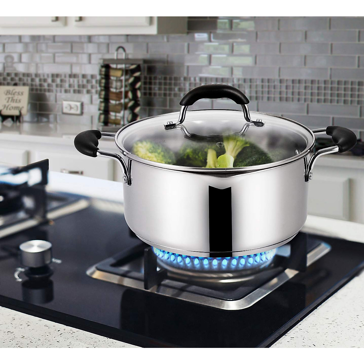 EPPMO Nonstick Stainless Steel Cookware Set, Pots and Pans, Stay Cool Bakelite Handle, 7 Piece