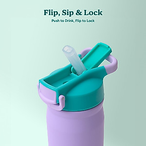 REDUCE 14 oz Hydrate Pro Stainless Steel Insulated Water Bottle - Flip Top Leak-Proof Lid,Dishwasher Safe,BPA-Free, Dual Wall Vacuum, Keeps Drinks Cold for 48 Hrs, Cup Holder Friendly - Mermaid Purple