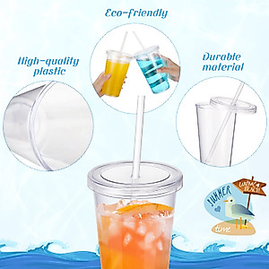 Zubebe 24 Pcs Clear Classic Tumblers with Lid and Straw Reusable Plastic Cups with Lids Smoothie Cups for Party Birthday Cold Drinks Juice(16 oz, 24 Pcs)