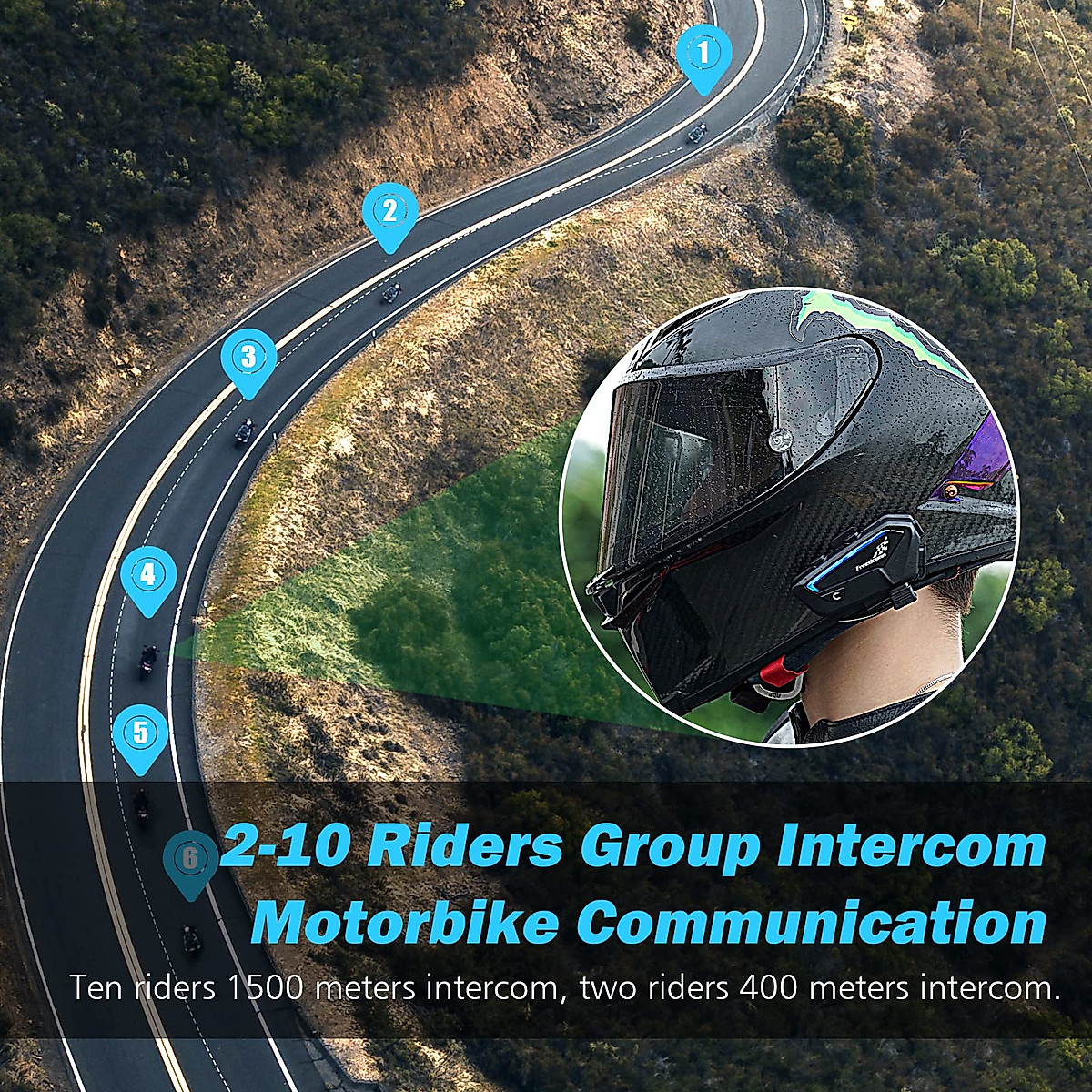 FreedConn Motorcycle Helmet Bluetooth Communication System FX 10 Riders Group Using Universal Pairing Helmet Intercom with Music Sharing IP67 Ultra-Thin Body (FX-Black)