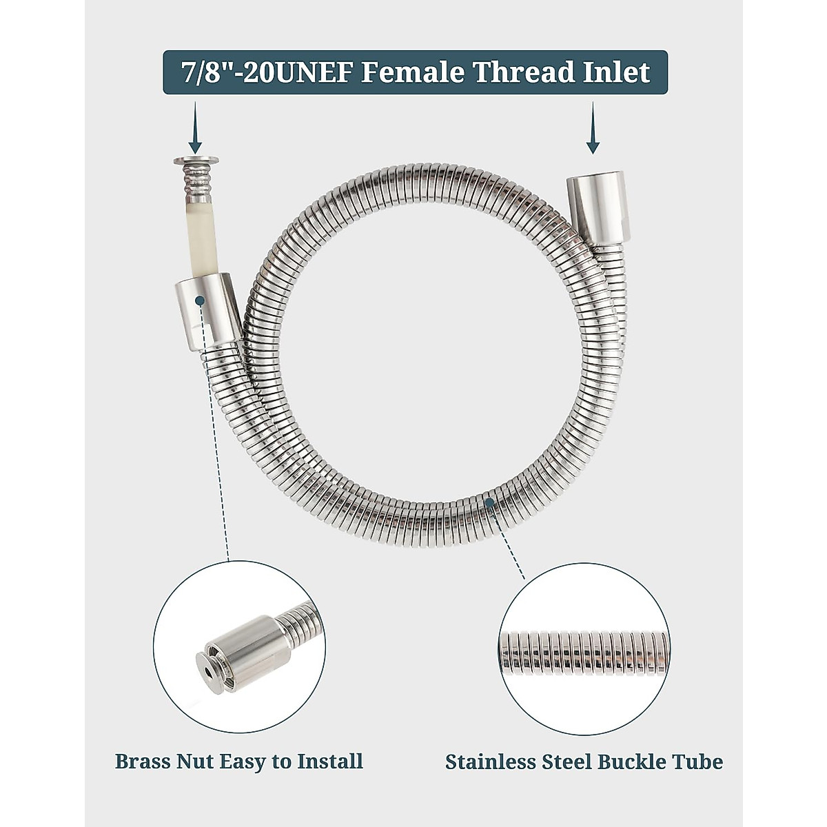 Phivan Commercial Sink Faucet Sprayer Hose with Heat Resistant Handle 44 Inch Pre-rinse Sprayer Hose for Kitchen Sink Faucets Stainless Steel Flexible Commercial Dish Spray Hose Parts