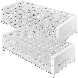 Plastic Test Tube Rack Set, 2 Sizes to fit Both 12/13mm and 15/18mm Test Tubes, 50 Hole, Clear, Karter Scientific 208U5 (Pack of 2)