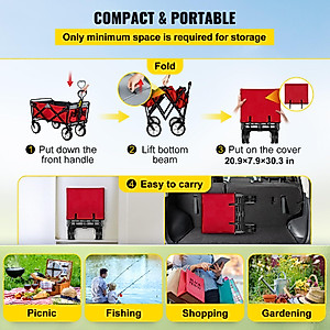 Folding Wagon Cart Heavy Duty Utility Collapsible 176 lb Garden Cart Large Storage Space Adjustable Handle Flexible All-Terrain Movement