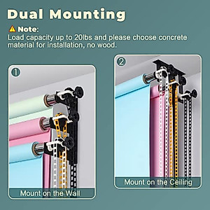 Backdrop Wall Mount, ZBWW Backdrop Roller System, Photography 3 Roller Wall Mounting for Photo Studio, Living Streaming